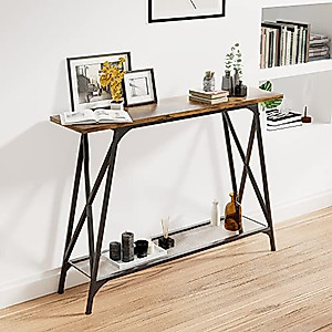 Wolawu Console Sofa Table 41.7 in Entryway Table Industrial Modern Narrow Sofa Tables with Shelves 2-Tier Storage, Entrance Tall High Table for Hallway, Entryway,Bedroom & Living Room Furniture