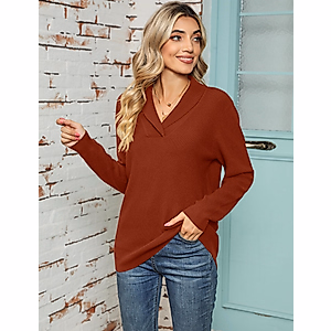 Ivicoer Sweaters for Women V Neck Pullover Ladies Knit Long Sleeve Collared Tops Fall Winter Polo Trendy Orange