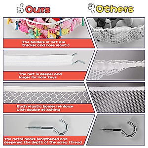 Stuffed Animal Net, Toy Storage Hammock, Premium Plush Hanging Stuff Animals Organizer, Mesh Pet Net with 12pcs Colorful Tassels for Nursery Play Room Bedroom Kid Room(Large, White)