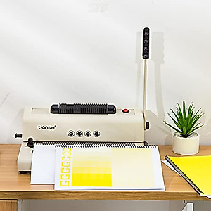 TIANSE Binding Machine, Spiral Coil Binder Machine, Electric Coil Inserter, 15 Sheets Punch Capacity, Suit for Letter Size / A4 / A5 Book Maker, with 100pcs 5/16'' Plastic Coil Binding Spines & Plier