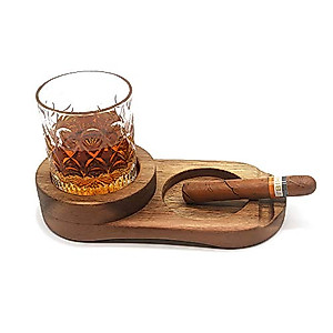 Valentine's Day Gifts for Him, Rustic Wooden Cigar Ashtray, Whiskey Glass Tray With Cigar Holder, Slot to Hold Cigar, Gifts for Men Dad, Christmas Stocking Stuffers, Birthday Gift Ideas for Him