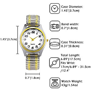 JewelryWe Mens Ultra Thin Easy Reader Watch with Elastic Strap Golden-Silver Watch
