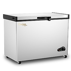 rosmena Commercial Chest Freezer - 14.2 Cu.Ft Deep Freezer with Lock, Ice Scoop, Removable Baskets, Temp Rang 0.4°F To 50°F, Quiet Energy Saving Freezer for Ice Cream, Bulk Storage, Silver