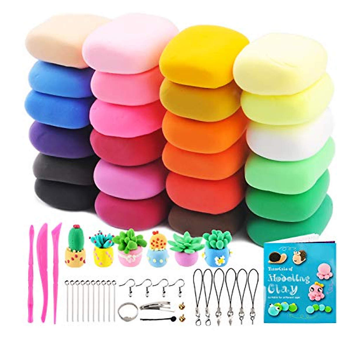 Vankerter 24 Colors Air Dry Clay for Kids Non-Toxic Soft & Ultra Light Magic Modeling Clay Kit with Project Book, Accessories and Sculpting Tools, Perfect Creative Gift for Boys & Girls