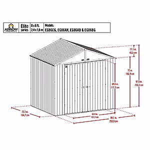 Arrow Shed Elite 8' x 6' Outdoor Lockable Steel Storage Shed Building, Cool Grey
