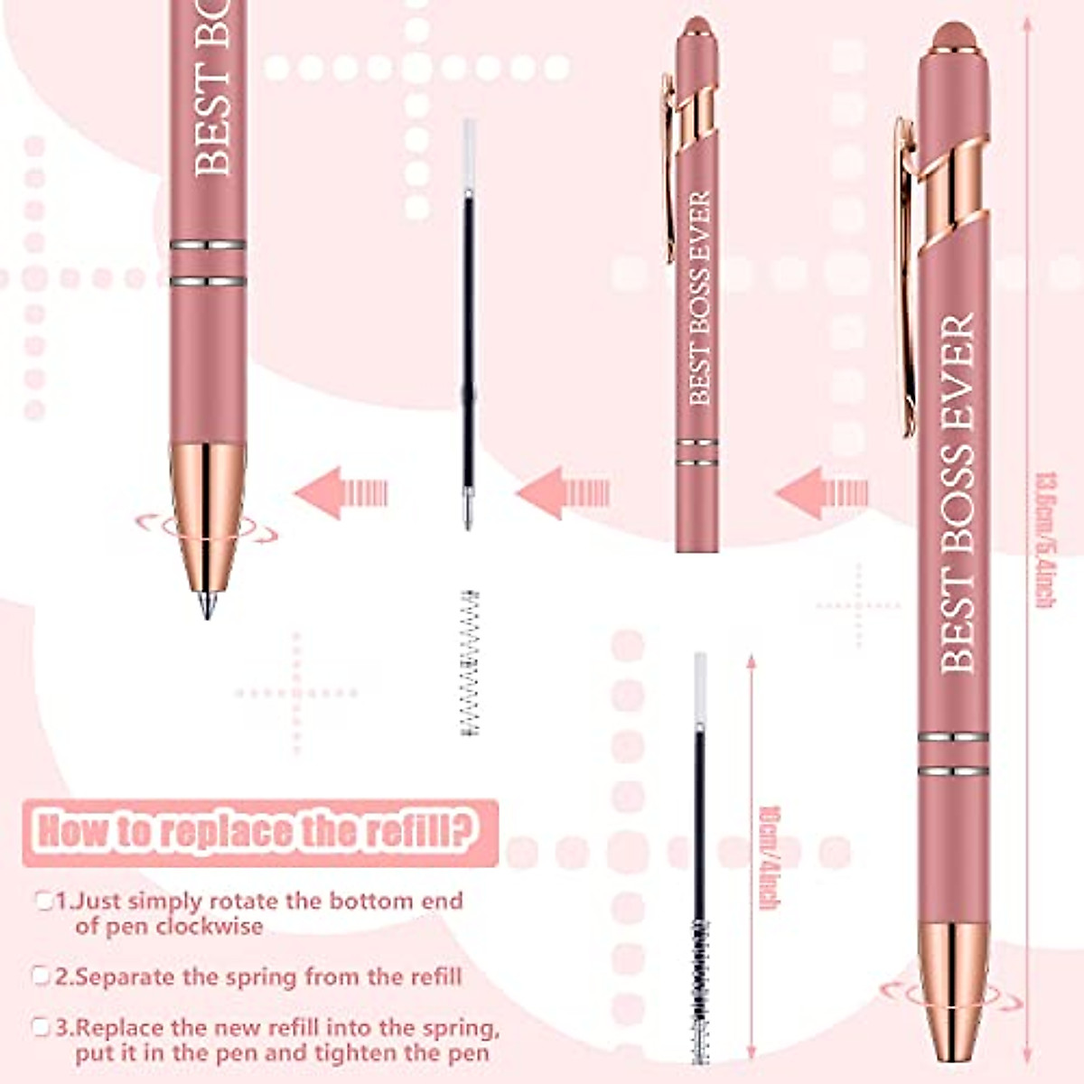 Chrisfall 10 Pieces Ballpoint Pens Office Inspirational Quotes Snarky Screen Touch Stylus Pen Encouraging Scriptures, Black Ink (Rose Gold, Boss Lady)¡­