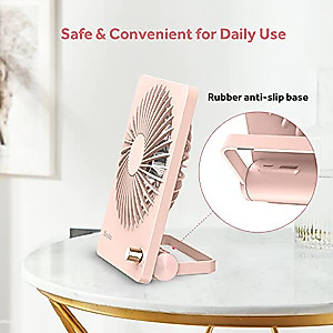 EasyAcc Portable Desk Fan Desktop Fan, 3350 Battery Operated Fan 6-Inch Foldable Travel Fan [ Ultra-Quiet Step-less Speed Control ] 160°Tilt Standing Hanging Fan for Travel Office Home Outdoor