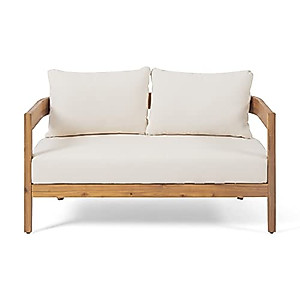 Christopher Knight Home Alina Outdoor Loveseat Set with Coffee Table, Teak Finish, Beige