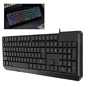 Byged Gaming Keyboards, 104 Keys Keyboard 7 RGB Backlit Keyaboard Durable Adjustable Wired Keyboards with RGB Backlit Mode, for Home Office