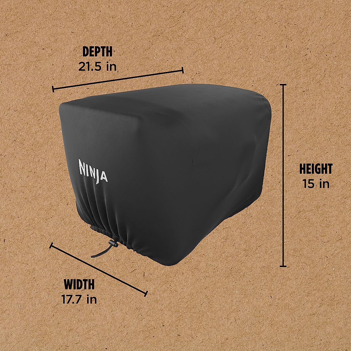 Ninja XSKOCVR Premium Cover, Compatible Woodfire Outdoor Oven (OO100 series), Adjustable Drawstrings, UV and Water-Resistant, Lightweight, Black, 19.5'' x 16.5'' x 15"