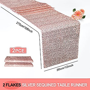 Rose Gold Table Runner (12X108 inch, 2-Pack ), FGSAEOR Sequin Sparkle Table Runners Fit for Rectangle Round Tables, Party Supplies Decorations for Wedding Birthday Celebration Baby Shower Christmas