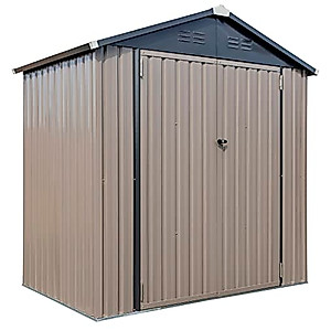 Cover-It 6x4 Metal Outdoor Galvanized Steel Storage Shed with Swinging Double Lockable Doors for Backyard or Patio Storage of Bikes, Grills, Supplies, Tools, Toys, for Lawn, Garden, and Camping, Tan