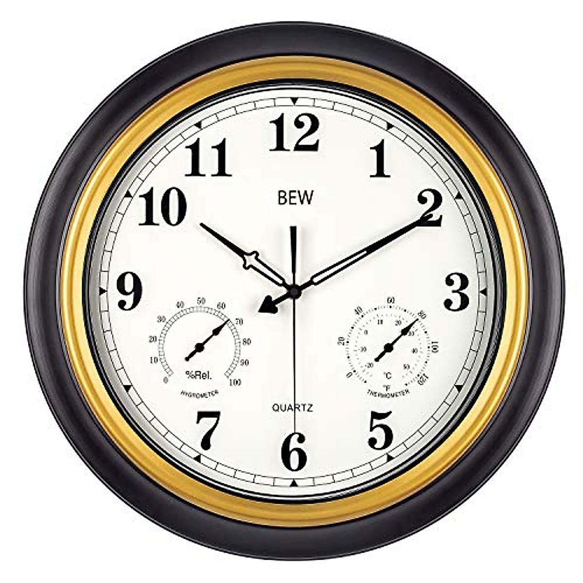BEW Large Waterproof Outdoor Clock, 18 Inch Patio Clock with Thermometer & Hygrometer Combo, Outdoor Clocks for Garden, Pool, Lanai, Fence, Porch