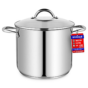 Bakken-Swiss Deluxe 24-Quart Stainless Steel Stockpot w/Tempered Glass See-Through Lid - Simmering Delicious Soups Stews & Induction Cooking - Exceptional Heat Distribution - Heavy-Duty & Food-Grade