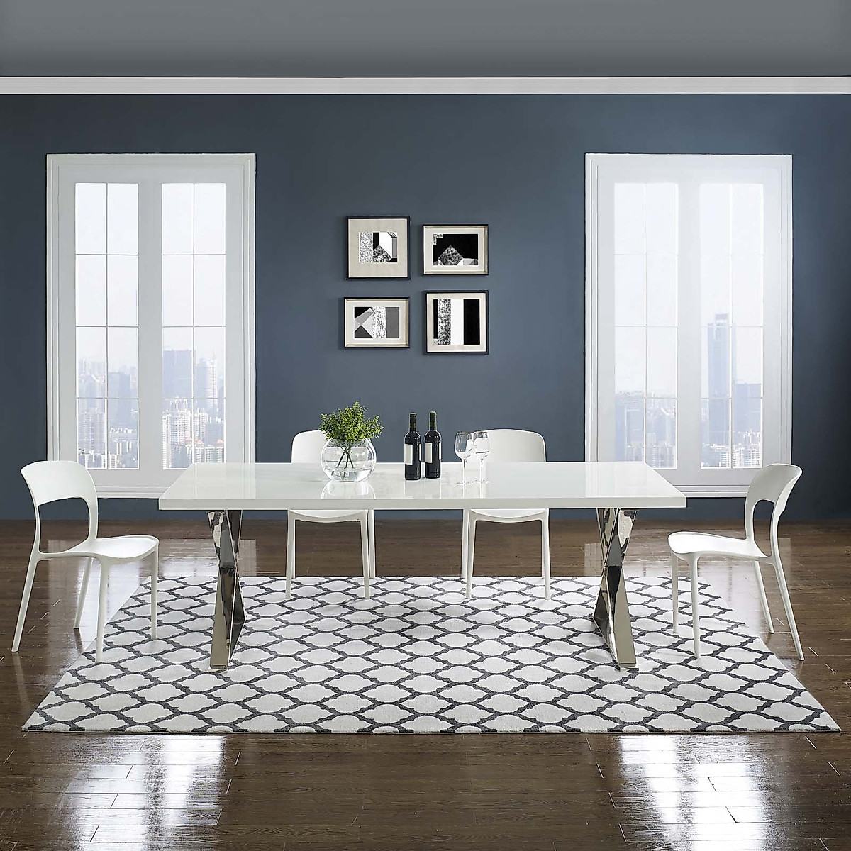 Modway Lida Moroccan Trellis 8x10 Area Rug With Lattice Design in Ivory and Charcoal