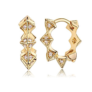 Mevecco Spike CZ Hoop Earrings, Gold, Dainty Chunky Turquoise Hoop Earrings With 18k Gold Ear Post, 2.5cm Diameter