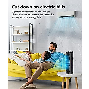 Cofeow Tower Fan, 2023 New Portable Electric Desk Fan, 70°Oscillating, 20ft/s Quiet Cooling, 13 Inch, Standing Table Fan with 3 Modes, Bladeless fan for Bedroom, for Office Desktop Deep Black