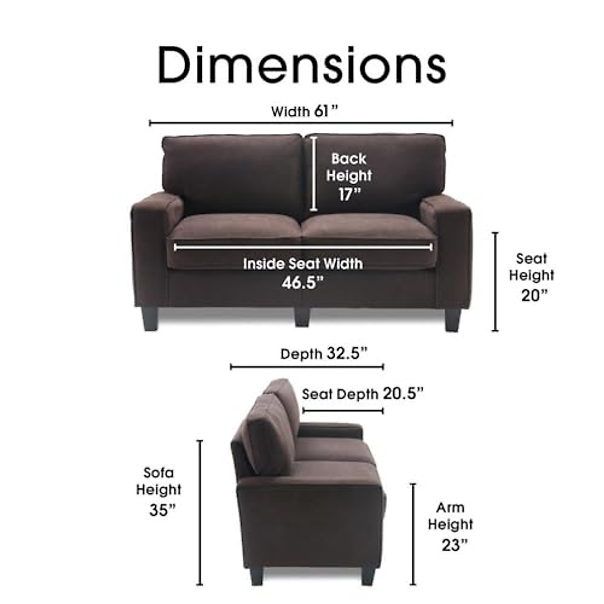 Pemberly Row Modern/Contemporary Palisades 61" Loveseat in Dark Brown