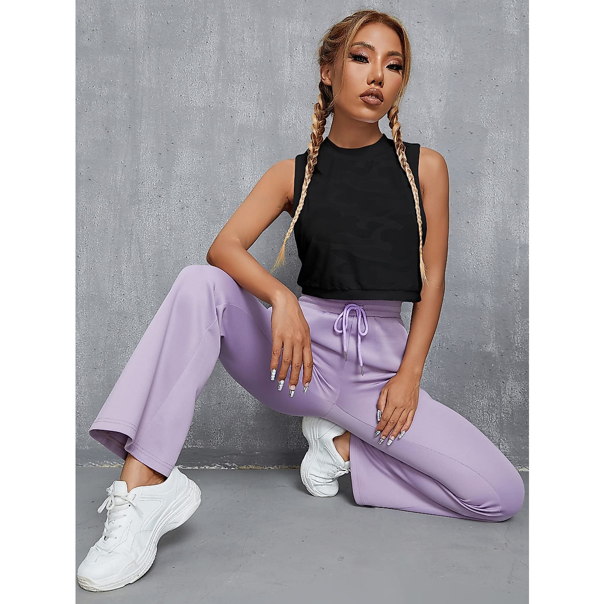 Floerns Women's Sleeveless Gym Exercise Athletic Yoga Breathable Crop Tank Top Black L