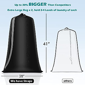 Coomee Heavy Duty Laundry Bag 2 Pack XL Nylon Laundry Bags with Straps, Washable Large Dirty Clothes Organizer with Drawstring Closure, Travel Washing Bag Fit a Laundry Hamper or Basket