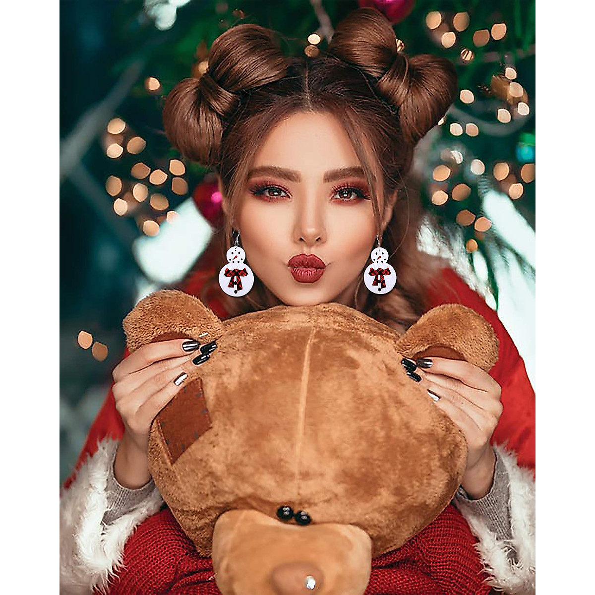 Leather Earrings for Women Christmas Xmas Earrings Teardrop Dangle Lightweight Faux Leather Earrings Holiday Earrings for Christmas New Year Party Decorations Supplies