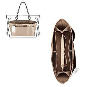 ZTUJO Purse Organizer Insert For Handbags, Silky Bag Organizer With 2 Zippers For Speedy Neverful Tote and More (Beige, Large)