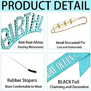 Kaiersi Birthday Crowns for Women Birthday Queen Sash & Rhinestone Headband Set - Birthday Tiara and Sash kit,Crystal Hair Accessories for Cake Toppers Birth Hairpiece Hair Band for Party (Blue)