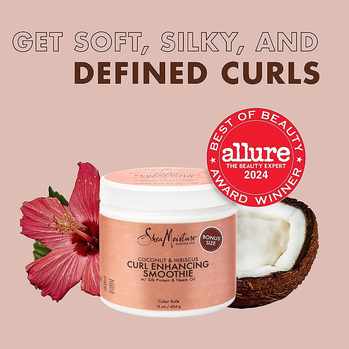 SheaMoisture Curly Hair Products, Coconut & Hibiscus Curl Enhancing Smoothie with Shea Butter, Sulfate Free, Paraben Free Hair Cream for Anti-Frizz, Moisture & Shine, (2 Pack - 16 Fl Oz Ea)