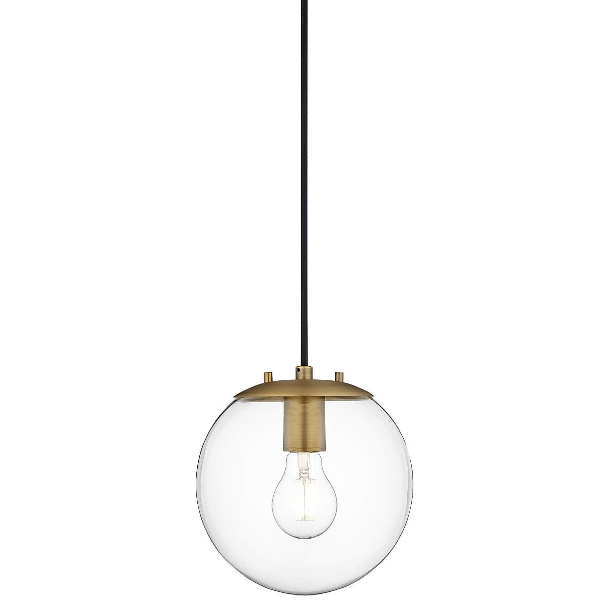 Linea di Liara Sferra Modern Large Glass Pendant Light Kitchen Island Brass Pendant Lighting Clear Glass Globe Pendant Light Mid Century Hanging Light Fixture, LED Bulb Included, UL Listed