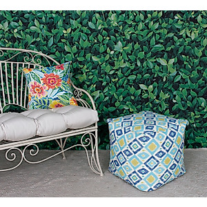 RULU Outdoor/Indoor Ottoman, Pouf, Cube, Bean Bag 17 inch x 17 inch x 17 inch Weather and Water Resistant Thedra South Seaseas Blue