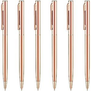 Unibene Slim Metallic Retractable Ballpoint Pens - Rose Gold, Nice Gift for Uniform Office Students Teachers Wedding Christmas, Medium Point(1 mm) 6 Pack-Black ink