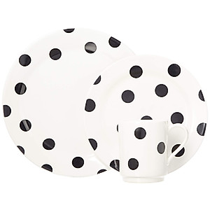 Kate Spade New York Deco Dot 12-Piece Dinnerware Set, 18.3 LB, White
