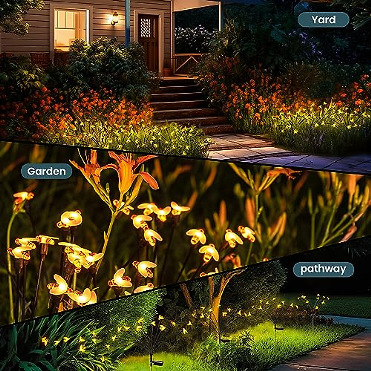 PATIOPIA Solar Garden Lights, Bee Shape Garden Lights Solar Outdoor, Solar Lights for Outside Sway by Wind,Solar Lights Outdoor Waterproof for Yard Patio Pathway Decoration(2 Pack)
