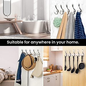 Damita Coat Rack Wall Mount - 5 Tri Hooks, Heavy Duty Coat Hooks for Bathroom, Mudroom, Entryway, Kitchen, 304 Stainless Steel Modern Wall Hook Rack (1 Pack, Silver)