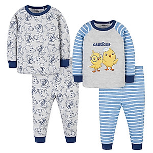 Canticos Unisex-Baby Boys' 4-Piece Snug Fit Cotton Pajamas, Grey, 18 Months