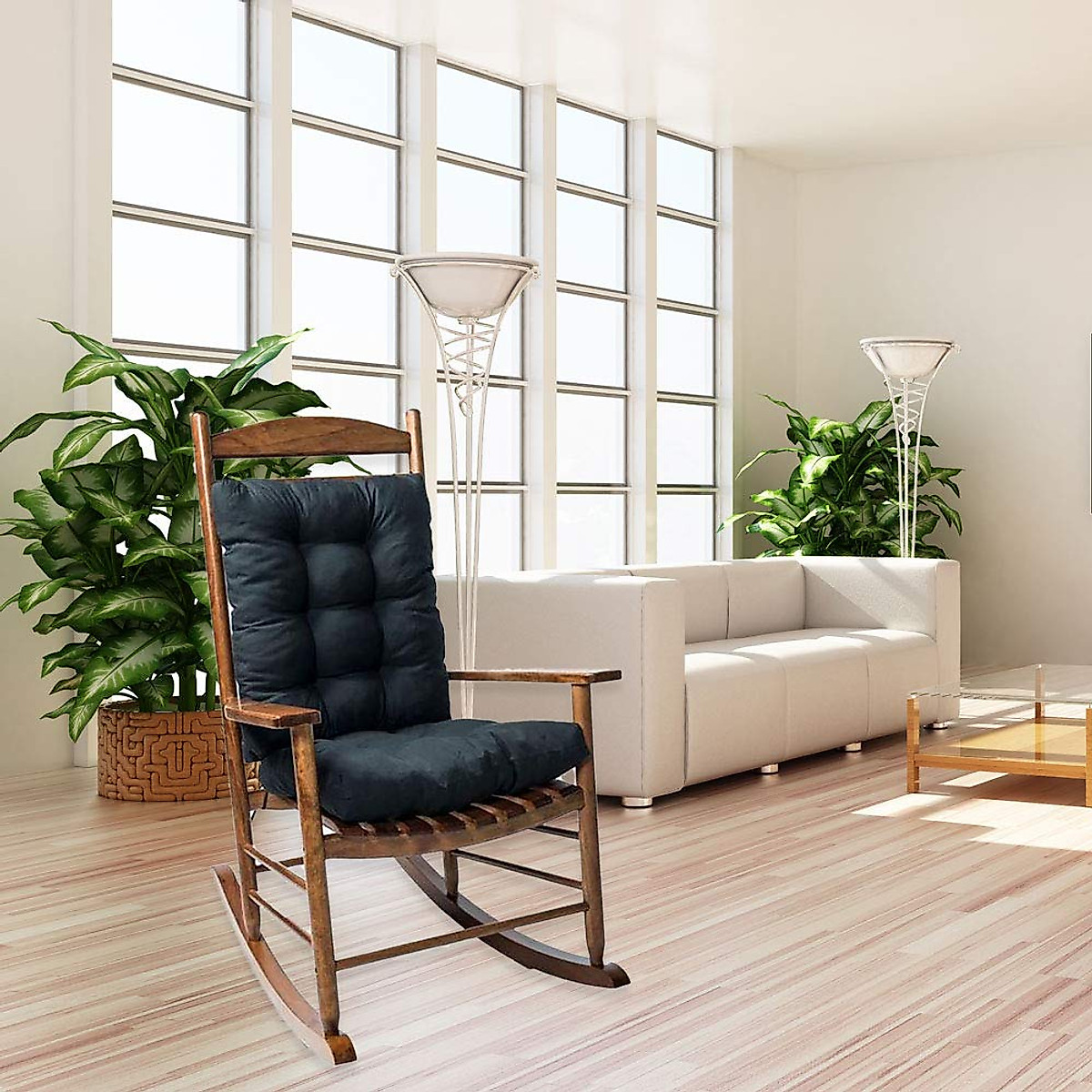 SEAHOME Rocking Chair Cushion Pad, 2 Piece Indoor/Outdoor Rocking Chair Cushions Set Non-Slip Overstuffed Patio Chair Cushion