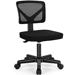 Armless Small Home Office Desk Chair, Ergonomic Low Back Computer Chair, Adjustable Rolling Swivel Task Chair with Lumbar Support for Small Space, 1 Pack, Black