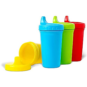 PLASKIDY Toddler Sippy Cups - Set of 4 Spill proof Cups for Toddlers 10 Ounce - Kids Sippy Cups with Removeable Silicone Valve Dishwasher Safe BPA Free Brightly Colored Childrens Sippy Drinking Cups