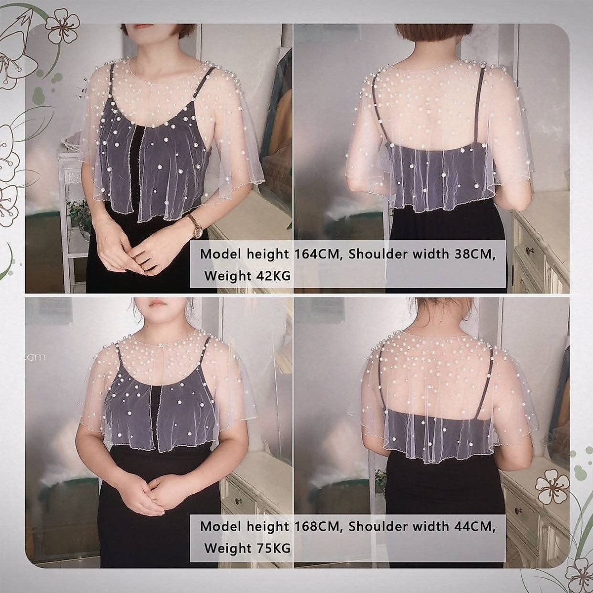 ULAPAN Pearls Wedding Capes Shawl Wrap Shrug Bridal Dress Jackets Flapper Bolero Cover Up (G31-Ivory)