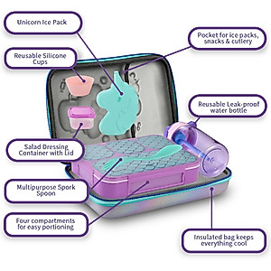 Kids Lunch Box Girls Set - Unicorn Lunch Bag for School with Containers Reusable Complete Lunch Kit Included 3-Compartment Lunchbox Insulated Lunch Bags Sets for Toddler Childrens Leakproof and Safe