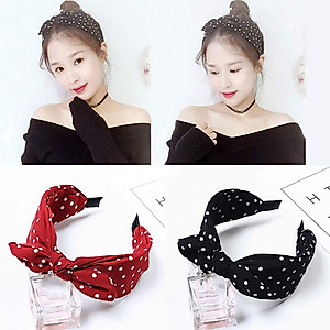 2Pcs Polka Dot Print Bowknot Headband Wide Band Cloth Hairbands Hair Hoop Headwrap Hair Accessories for Women Girls, DuoGo-140
