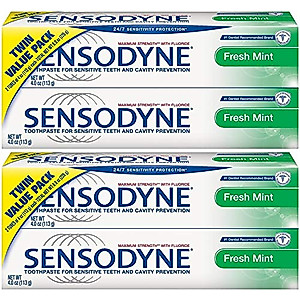 Sensodyne Fresh Mint Toothpaste for Sensitive Teeth, 4 Ounce Twin-Pack (Pack of 2) Total 4 Tubes
