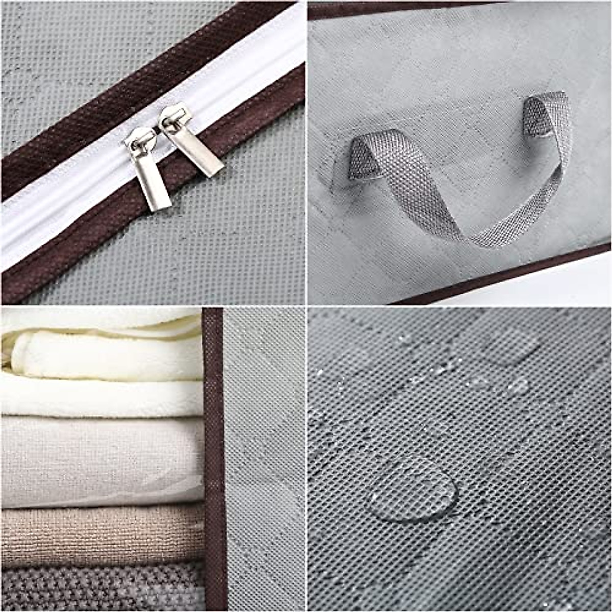 JERIA 6-Pack Foldable Closet Organizer Clothing Storage Bags with Clear Window, Reinforced Handle and Sturdy Zipper (Grey)