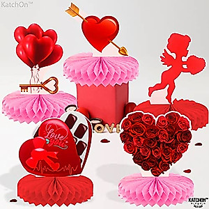KatchOn, Valentine Honeycomb Centerpieces - Pack of 9 | Red and Pink Valentines Decorations for Party | Valentines Day Decorations for Table | Valentines Centerpieces for Valentines Table Decor