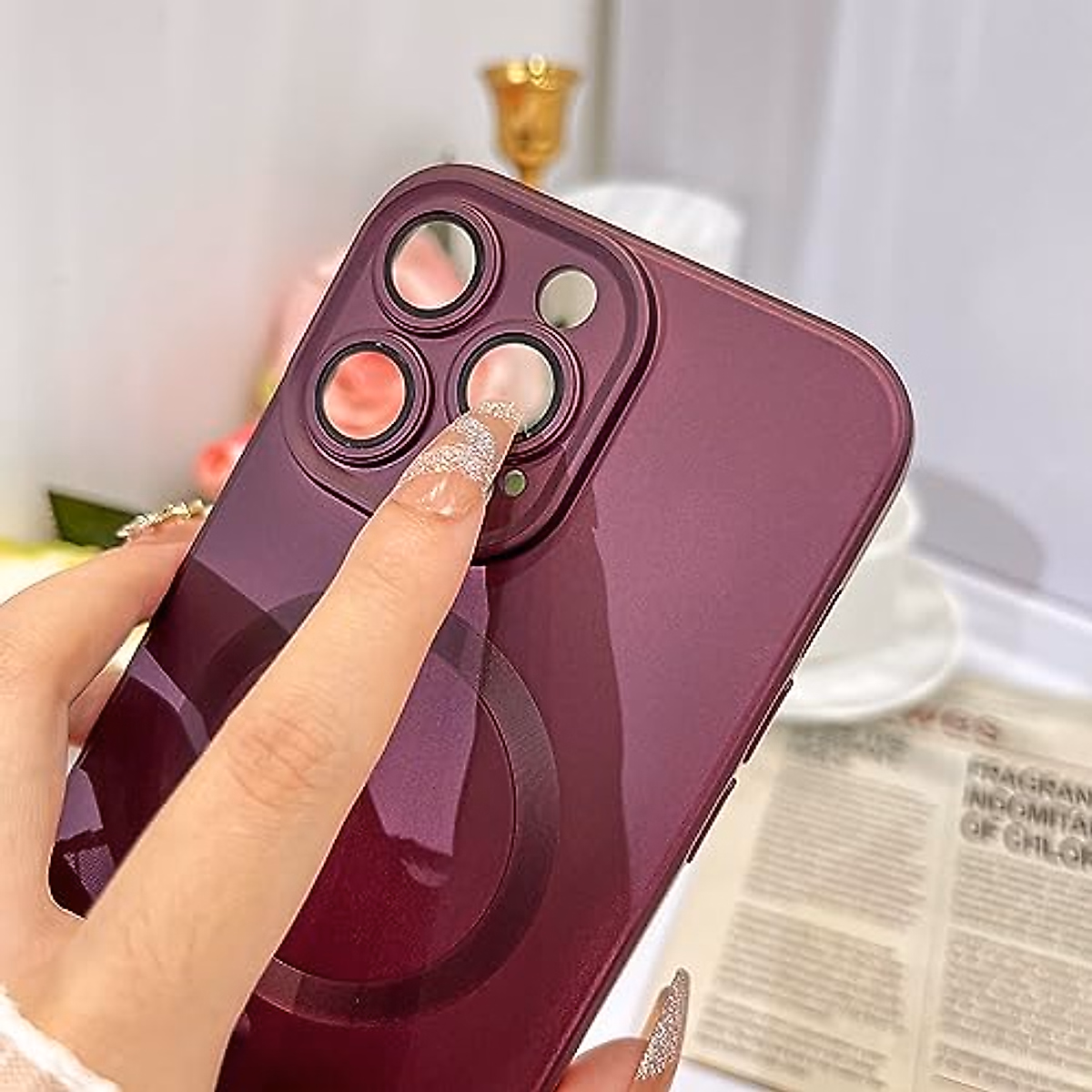 MZELQ Magnetic Case for iPhone 14 Pro Max Case [Compatible with Magsafe] with Camera Protection Cover Soft Silicone Shockproof Protective Design Phone Case for 14 Pro Max Women Girls 6.7" - Burgundy