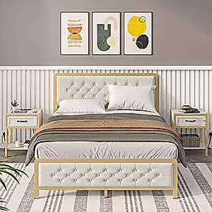 IDEALHOUSE Nightstand, White and Gold Night Stand with Charging Station, Side Table Bedside Table with Drawer, End Table with Storage Shelf for Bedroom, Living Room, Dorm (White(1 Pack))