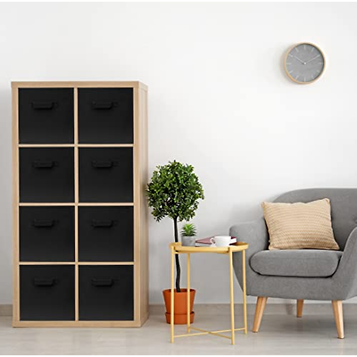 Pomatree Storage Cubes - 11 inch Cube Storage Bins (9 Pack) | Foldable Cubby Organizer Bin for Closet, Clothes and Toys | 2 Reinforced Handles | Fabric Basket Bin (Black)