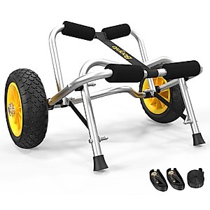 Bonnlo Boat Kayak Canoe Cart Carrier Dolly Trailer Tote Trolley Transport Kayak Accessories Large with 20x2mm Aluminum Pipe Double Kickstands, Inflation Free Solid Tire Wheels, 2 Ratchet Straps