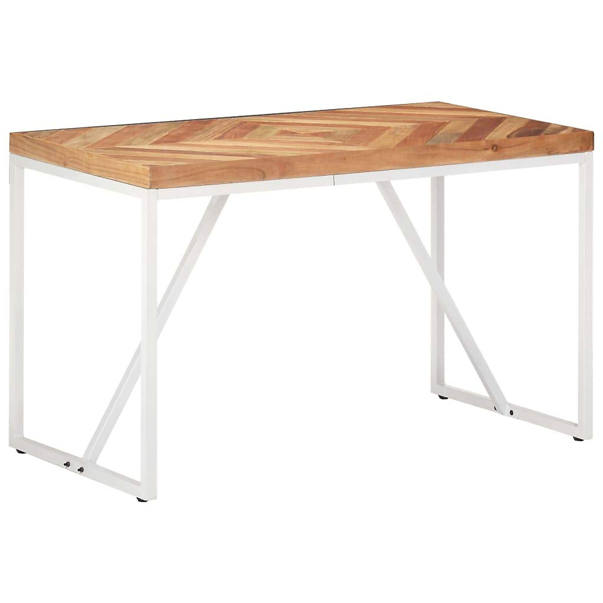 GOLINPEILO Dining Table Solid Acacia and Mango Wood, Kitchen Table of 47.2" x 23.6" x 29.9", Rectangular Dining Table, Industrial Design, with White Powder-Coated Steel Legs -AA