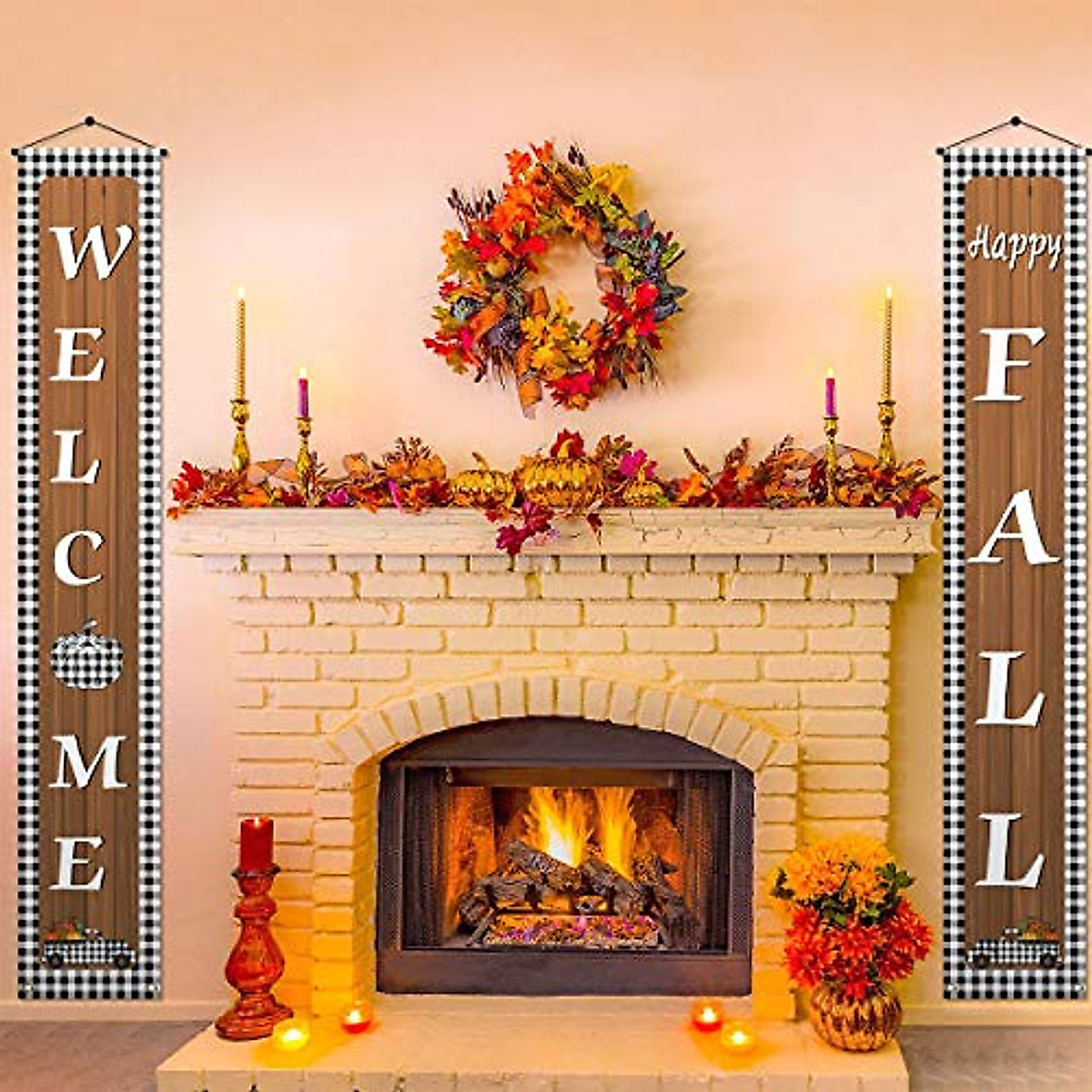 Fall Decoration Outdoor,Buffalo Check Plaid Banner,Fall Hanging Flag Sign Banner,Thanksgiving Farmhouse Indoor Front Porch Door Yard Lawn Sign